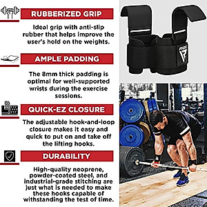 RDX Weight Lifting Hooks Straps Pair, Non-Slip Rubber Coated Grip, 8mm Neoprene Padded Wrist Wrap Support Powerlifting Deadlift Pull Up Fitness Strength Training, Gym Bodybuilding Workout, Men Women