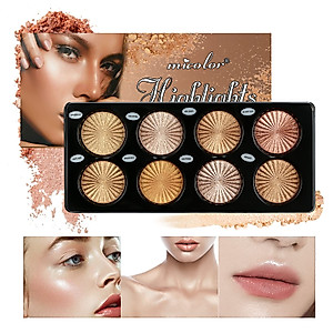 Beteligir 8 Color Highlighter Powder Palette, Facial Bronzers Illuminator Palette Highlighter, Long Lasting Brilliant Lighten Skin Color Face Make Up Palette Set (01)