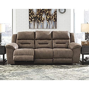 Signature Design by Ashley Stoneland Faux Leather Power Reclining Sofa, Light Brown