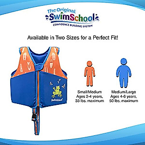 New SwimSchool Swim Trainer Vest – Small/Medium Max 33 Pounds – Kids Swim Vest with Padded Shoulders – Comfortable Flex-Form-Fit Design with Adjustable Safety Strap – Blue/Orange