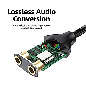 YOACELE 2 in 1 3.5mm Headphone Splitter Adapter, 3.5mm Male to Audio and Microphone Adapter, Compatible with iPhone, Samsung Phones and Tablets