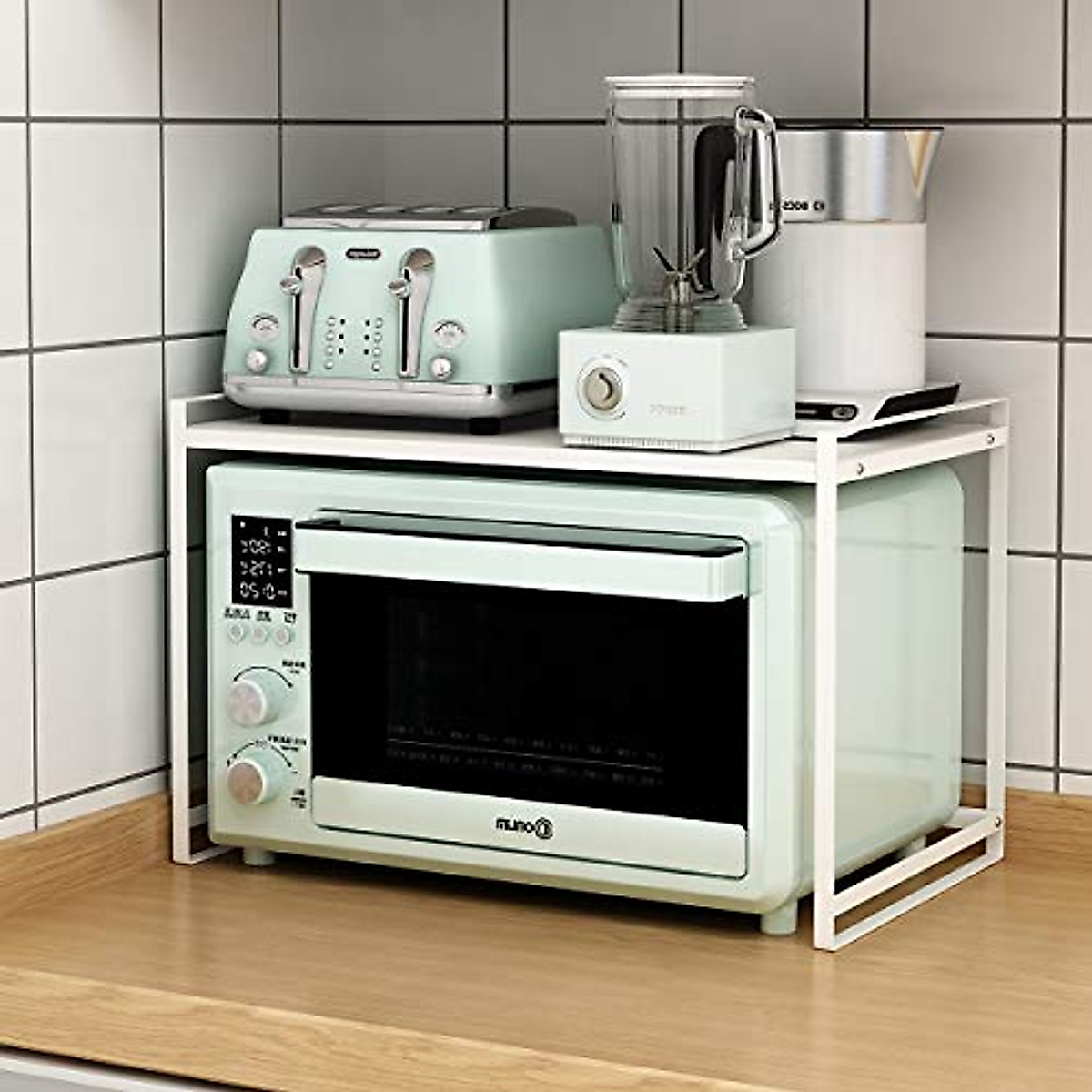 ideaglass Microwave Oven Stand, Toaster Rack, Spice Organizer Shelf for Kitchen Bathroom Storage, Large Metal Plate Milky White