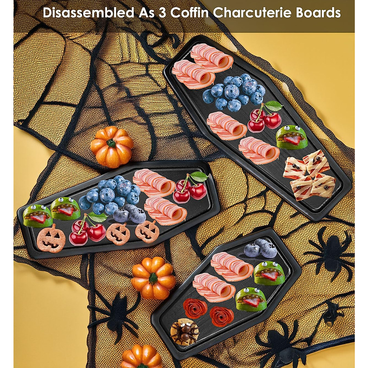 Gothic Home Decor - Wooden Black 3 Tiered Coffin Tray for Goth Kitchen Veggies Fruits, Goth Party Wedding Dessert Cupcake Stand, Afternoon Tea Coffin Shelf