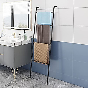 LEGUANG Towel Rack Blanket Ladder Holder, Wall Leaning Metal Holder Rack, for Living Room Bedroom Bathroom Decorative Outdoor Pool - 4 Tiers - Black