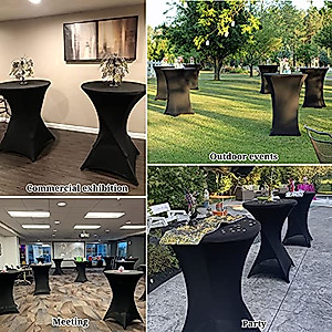 Pesonlook 6 Pack Cocktail Spandex Stretch Square Corners Tablecloth 32"x43" Black Fitted High Top Table, Cocktail Round Tablecloth Table Cover for Bar Wedding Cocktail Party Banquet Table(Black)