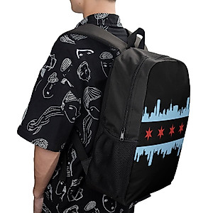Chicago City Flag Travel Backpack Casual 17 Inch Large Daypack Shoulder Bag with Adjustable Shoulder Straps