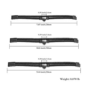 Yinplsmemory Love Heart Urn Bracelet for Ashes for Women Men Double Layer Leather Bracelet for Ashes Keepsake Urn Bangle Bracelet for Loved One