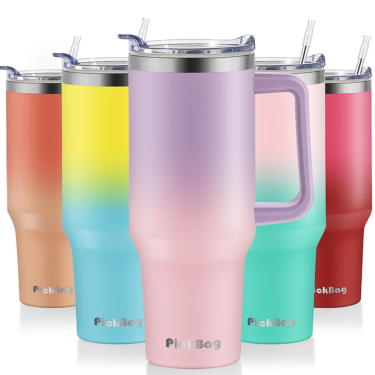 40 oz Tumbler with Handle and Straw, 100% Leak Proof Tumblers Cup, Stainless Steel Insulated Travel Coffee Mug, Keeps Drinks Cold for 24 Hours or Hot for 10 Hrs, Fit for Car Cup Holder, PurplePink