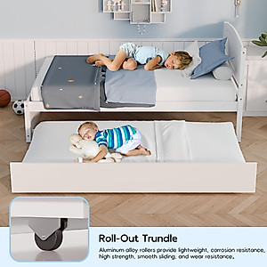 TOLEAD Daybed with Trundle, Twin Size Pull Out Bed, Solid Wood Extendable Day Bed with Trundle Bed Twin, Include Slat Support (White, Trundle)