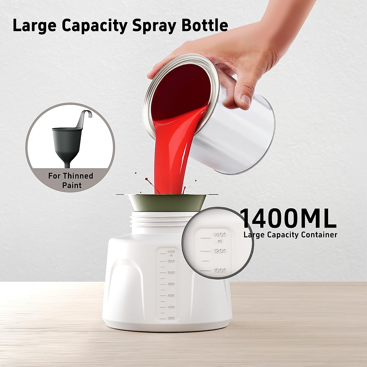 CasaCulina 850W HVLP Paint Sprayer, 1400ml Large Container Spray Paint Gun, 4 Nozzles, 3 Patterns and Filter, Electric Paint Sprayer for Painting Furniture Cabinets Fence Walls Door DIY Projects, Red