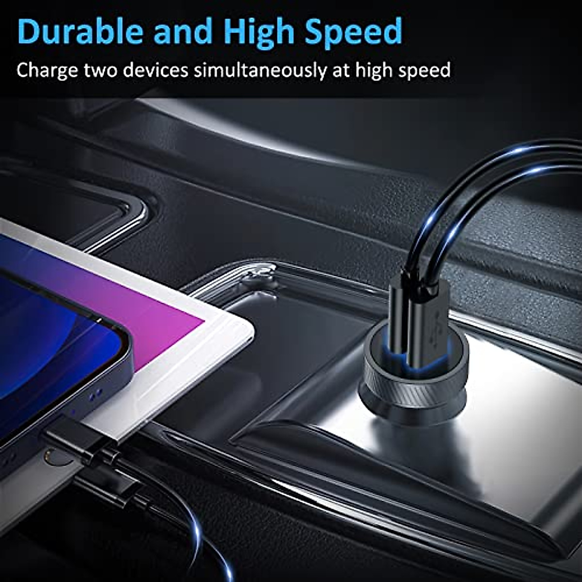 XDO USB C Car Charger, 50W 2-Port Fast Charging with USB C Power Delivery, Compatible for iPhone 13/12/11/X/XS/8/Pro/Max/Mini, iPad Pro/Air/Mini, Samsung Galaxy S22/S21/S10, Pixel/Nexus and More