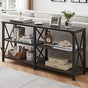 LVB Industrial Entryway Table and Nightstand Set of 2 for Home Living Room,Dark Grey
