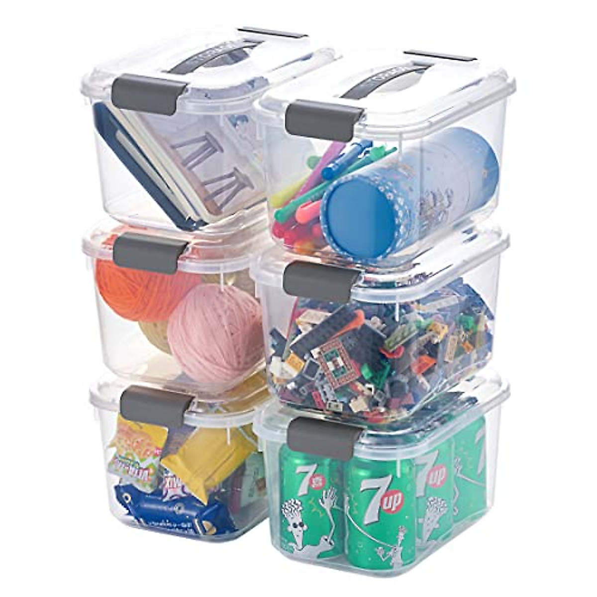 ZHENFAN 5.5 Qt Clear Storage Latch Box/Bin with Lids, 6-Pack Plastic Organize Bins with Handle