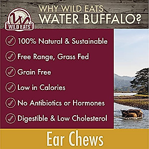 Wild Eats Water Buffalo All Natural Ear Dog Chews, Dog Treats & Dog Snacks - 20 Piece Value Pack (Grain Free Dog Treats - Great Alternative to Pig Ears, Cow Ears, Dog Bones & Rawhides for Dogs)