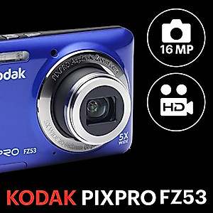 Kodak FZ53-BL Point and Shoot Digital Camera with 2.7" LCD, Blue