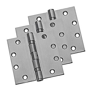Dynasty Hardware Commercial Grade Ball Bearing Door Hinge 4-1/2 x 4-1/2 Full Mortise Stainless Steel, Non-Removable Pin - 3- PACK