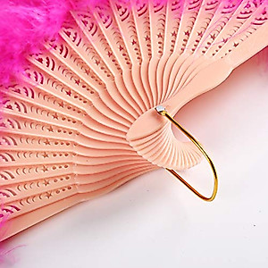 AWAYTR Vintage Marabou Feather Fan - Hand Held Folding Fan Accessories for Halloween Party (Rose red)