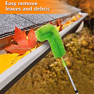 Dolymoly Gutter Cleaning Brush, 8.5Ft Gutter Cleaning Tools from Ground Gutter Cleaning Pole, Roofing Tool Rain Gutter Guard Cleaner Tool, Easy Remove Leaves and Debris from The Ground (2 Brush Heads)