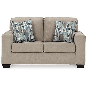 Signature Design by Ashley Deltona Contemporary Loveseat with 2 Accent Pillows, Beige