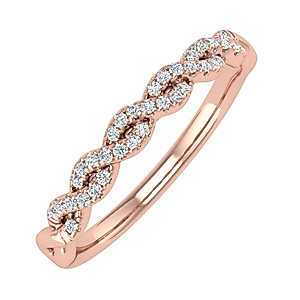 FINEROCK 1/10 Carat Twisted Diamond Wedding Band Ring in 10K Rose Gold (Ring Size 4.75)