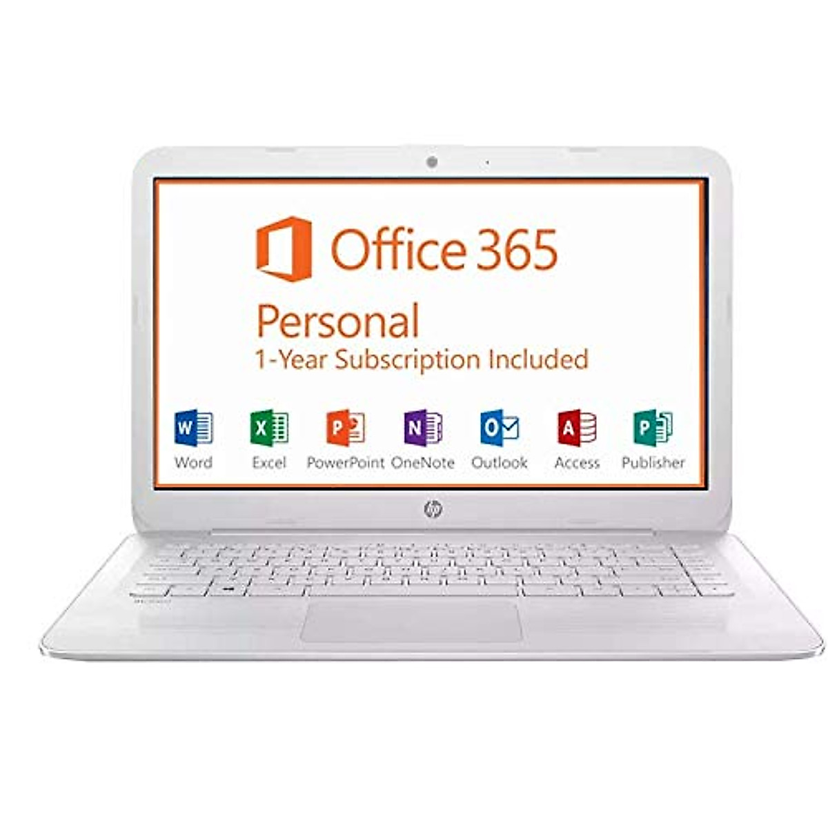 HP 14-inch Full HD Stream Laptop PC (Intel Celeron N3060, 4GB RAM, 64GB eMMC, White) with Office 365 Personal for one year