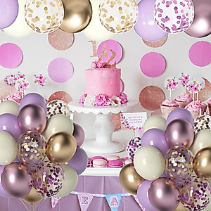 Purple and Gold Balloons, 60pcs 12inch Metallic Lavender and Champagne Balloons, White and Light Purple Balloons with Confetti Balloons for Graduation Wedding Birthday Anniversary Ceremony Decorations