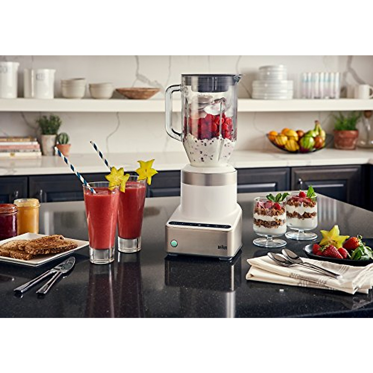 Braun JB7350 WHS PureMix Power Countertop Blender with Thermal Resistant Glass Jug, 56 Fl. Oz, White