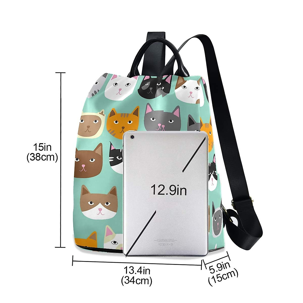 ALAZA Rainbow Cute Cat Faces Backpack Purse with Adjustable Straps for Woman Ladies