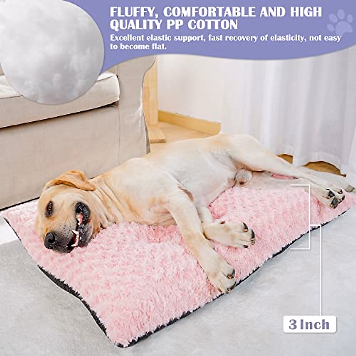 DOGKE Large Washable Dog Bed Deluxe Fluffy Plush Dog Crate Pad，Dog Beds Made for Large, Medium, Small Dogs and Cats, Anti-Slip Dog Crate Bed for Sleeping and Anti Anxiety, 32"x22",Pink