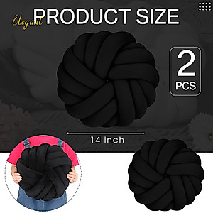 Fumete 2 Pcs Decorative Pillows 14 x 14 Inch Throw Knot Pillow for Couch Bedroom Soft Plush Sofa Ball Handmade Chair Cushion for Living Room Car Decorations (Black)