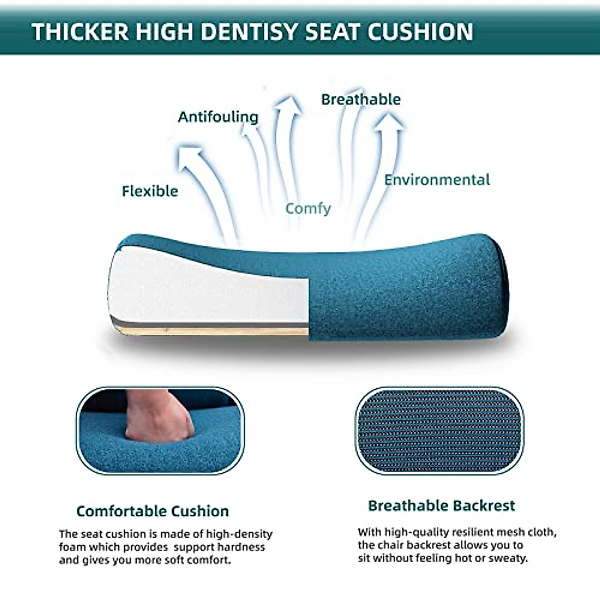 Sweetcrispy High Back Lumbar Pillow and Retractable Footrest, Height Ergonomic Padded Armrests and Adjustable Headrest Swivel Rolling Home Office, Reclining Mesh Chair, Blue