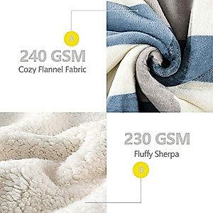 PU MEI Sherpa Fleece Throw Blanket 60" x 80" Reversible Plush Fluffy Lattice Flannel Blankets for Sofa Couch Bed, Grey-Soft Blue