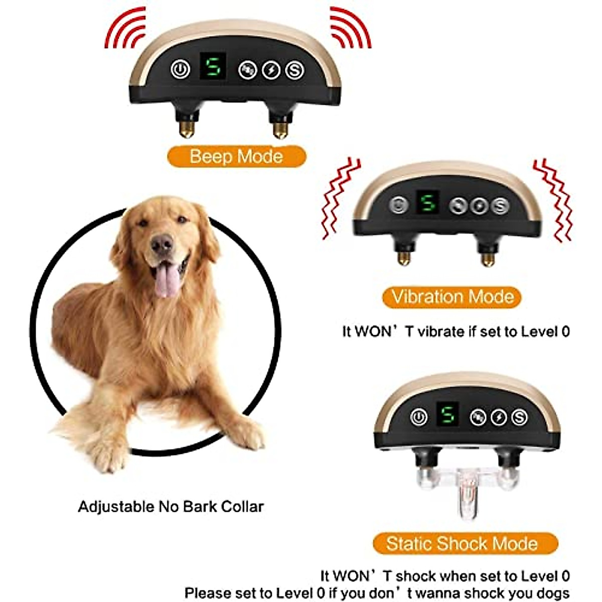 Dog Anti Barking Collar with 7 Adjustable Levels, Harmless Shock, Beep Vibration, Smart Correction and LED Indicator-Reachargeable No Bark Collar for Small Medium Large Dogs,Waterproof