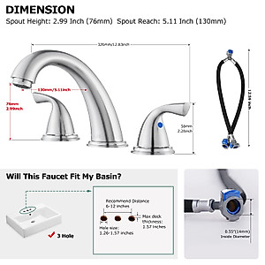 PARLOS 2 Handles Bathroom Sink Faucet 8 inch Widespread 3 Hole Deck Mount Lavatory Vanity Faucet, Brushed Nickel, 1435002D