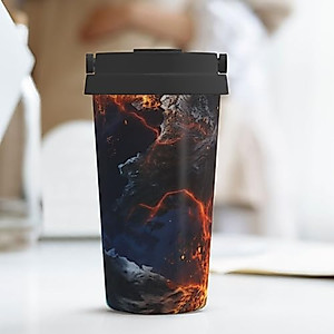 GTKSYNVE Reusable Coffee Mug with Lid and Handle, Planet Ice and Fire Tumbler for Hot & Cold Drinks 16oz Stainless Steel Insulated Coffee Tumblers Double Wall Vacuum Thermal Cup