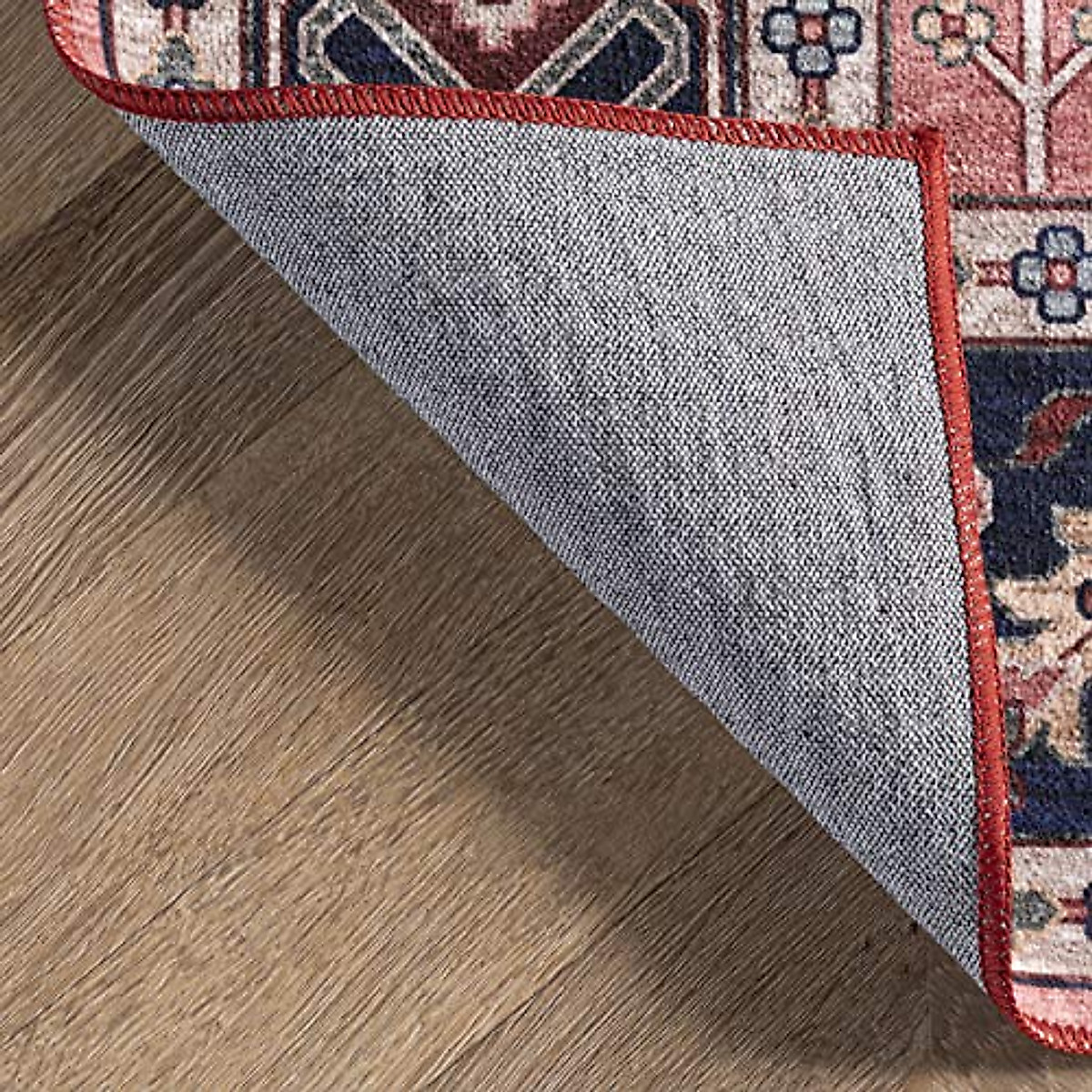 nuLOOM Amber Machine Washable Floral Aztec Area Rug, 4' x 6', Rust