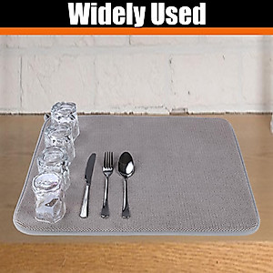 2 Pack Microfiber Dish Drying Mat for Kitchen Counter, 24" x 17" Large Dish Drying Pad, Super Absorbent Dishes Drainer Mats for Countertops, Draining Racks and under Sinks (Grey)