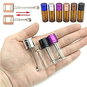 6 Pack Glass Pill Bottle Jar with Retractable Spoon Small Storage Bottle for Outdoor Camping Travel Portable Glass Vial