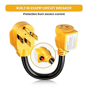 MECMO NEMA 14-50P to NEMA 6-20R for Tesla EV Charging Adapter with Surge Protector Breaker, 1FT 50A 14-50P RV/Generator/Range Plug to 6-15/20R Home Outlet with 20A Breaker