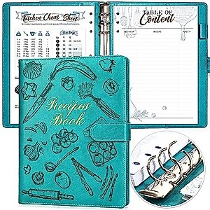 molekaus Recipe Book ，Blank Recipe Book to Write in Your Own Recipes，Recipe Notebook for Family Cooking， Removable Hardcover 7" x 10"Recipe Journal with 160 Pages-green