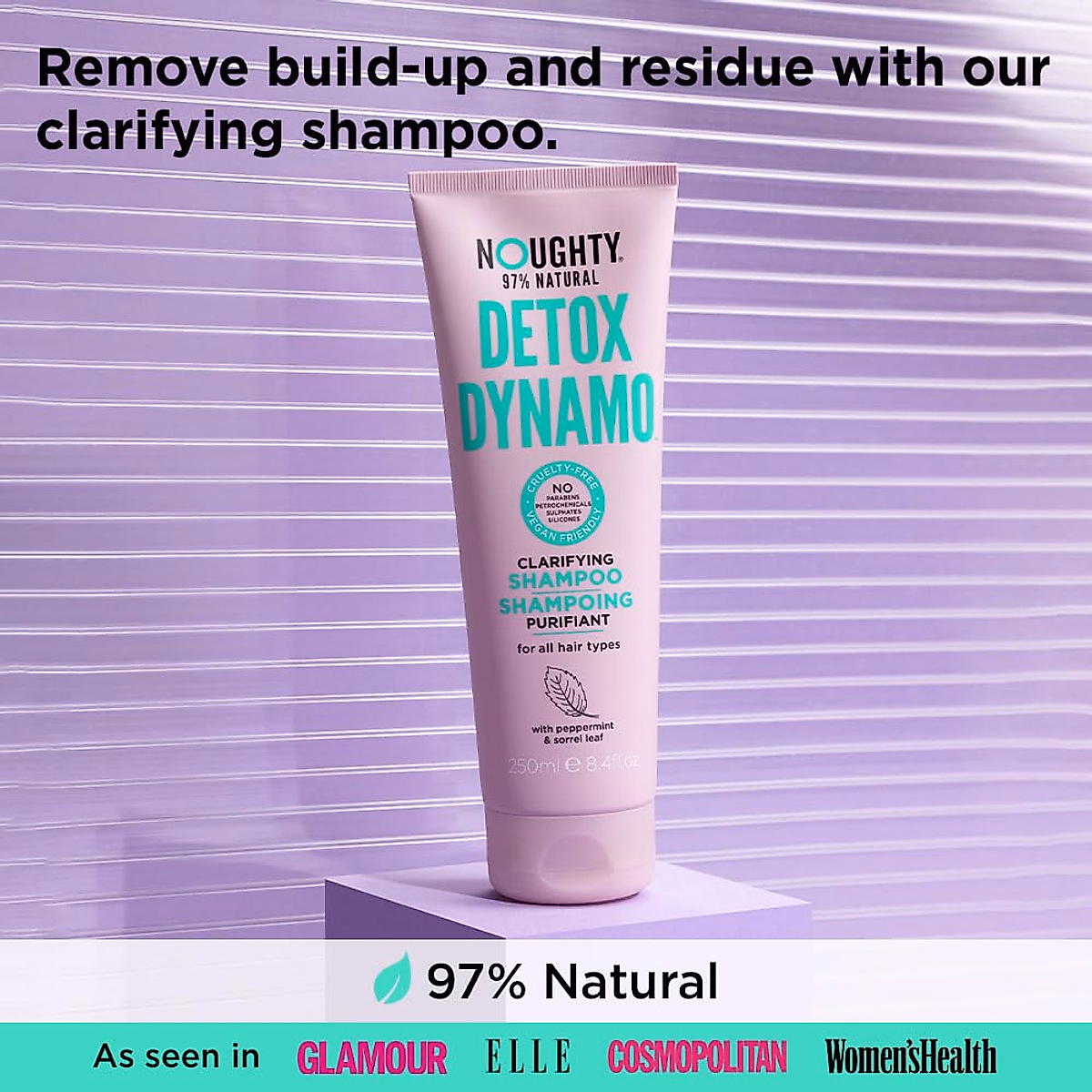 Noughty 97% Natural Detox Dynamo Clarifying Shampoo to Refresh Hair and Remove Residue, Suitable for Every Day Use with Peppermint and Sorrel Leaf, Sulphate Free Vegan Haircare 250ml