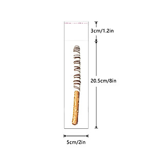 Long Resealable Cellophane Bags 2x8" 200pcs Skinny Clear Cello Baggies Self Sealing OPP Poly Bags 2 Mil for Pretzel Rods Packaging ICY Candy Candle Golf Balls Pen Gifts (5 Sizes to Choose from)
