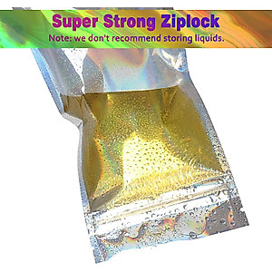 100pcs Holographic Bags Foil Pouch Bag with Zip Lock Resealable Packaging Supplies Decorative Ziplock Bag for Jewelry Lip Gloss Cookie Shipping (Holographic, 2.75"Wx3.94"L)
