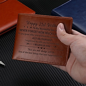 THTCSQ Happy Birthday Gifts 16th 18th 21st Gifts Leather Wallet Never Forget How Much I Love You Leather Wallet Birthday Graduation Gifts for Son Daughter (21)
