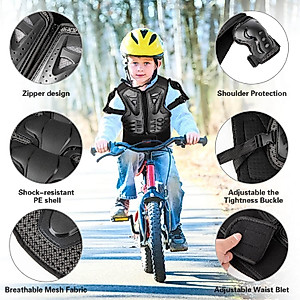 KANVIKAM Kids Motorcycle Body Armor Spine Chest Protector, Youth Dirt Bike Gear Vest for Motocross Cycling MTB ATV Skateboard Skating