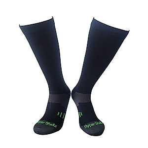 HyperShellz Waterproof Socks for Men & Women Knee High Length (Black-Green, Large)