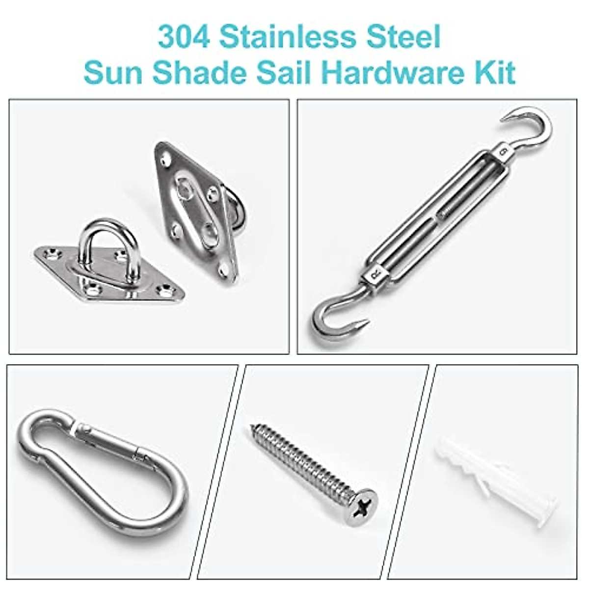 HOMPER Shade Sail Hardware Kit, Stainless Steel Sun Shade Hardware Kit Rectangle 6 inch, Heavy Duty Sun Shade Sail Fixing Accessories Awning Attachment Set for Garden Patio Outdoor