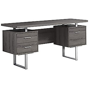 Monarch Specialties Dark Taupe Reclaimed-Look/Silver Metal Office Desk, 60-Inch