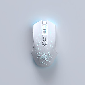AJ52PRO Watcher 2.4G Wireless/ Bluetooth 5.0/ Wired Gaming Mouse, 10000 DPI, Programmable 7 Buttons, Ergonomic LED Backlit USB Gamer Mice Computer Laptop PC, for Windows Mac Linux OS, Star White