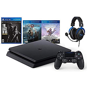PlayStation 4 Slim 1TB Console + HyperX Cloud Licensed Gaming Noise Cancelling Headset Headphones + 3 Games (God of War, The Last of US, Horizon Zero Dawn) Bundle